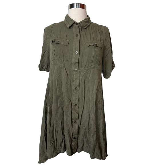 entro | Dresses | Entro Green Short Sleeve Full Button Front Fit And ...